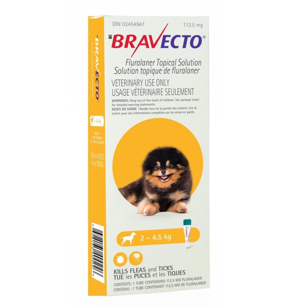 Bravecto Topical for Dogs - 2-4.5 kg - Yellow 112.5 mg - Each - www.pawsco.ca